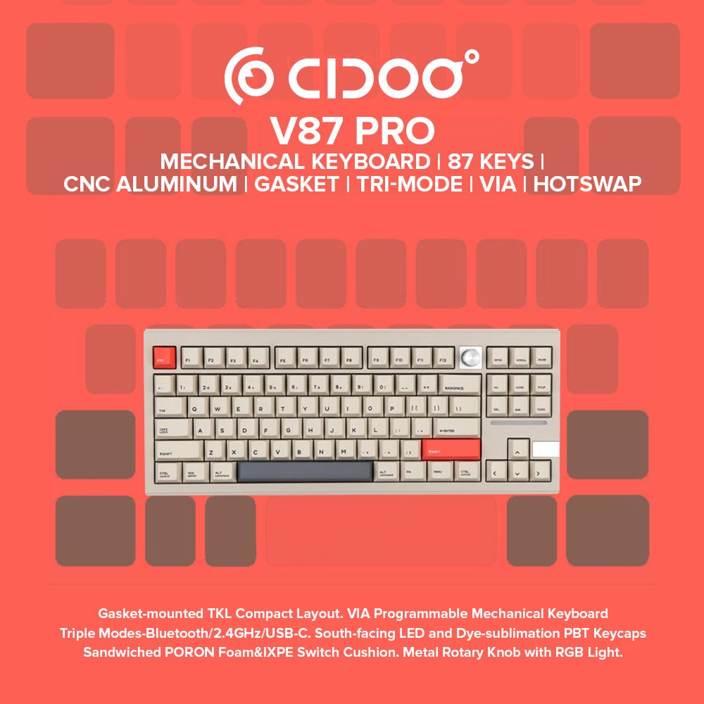 CIDOO V75/V75 Plus/V87 PRO Barebone Gasket Mechanical Keyboard| RGB Cherry Keycaps | Shopee ...