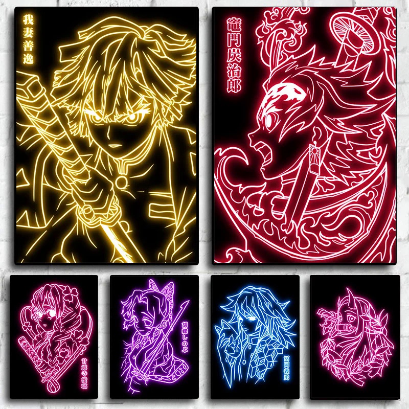 Neon Style Demon Slayer Japan Anime Poster Canvas Painting Zenitsu ...