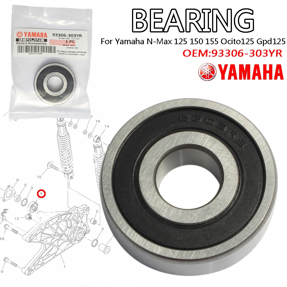 Rear Arm Bearing Yamaha Mio Aerox Nmax V1 V2 93306-303YR | Shopee ...