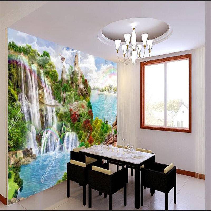 Custom Waterfall Murals Mountains Lakes Peakshi Clouds Wallpapers ...