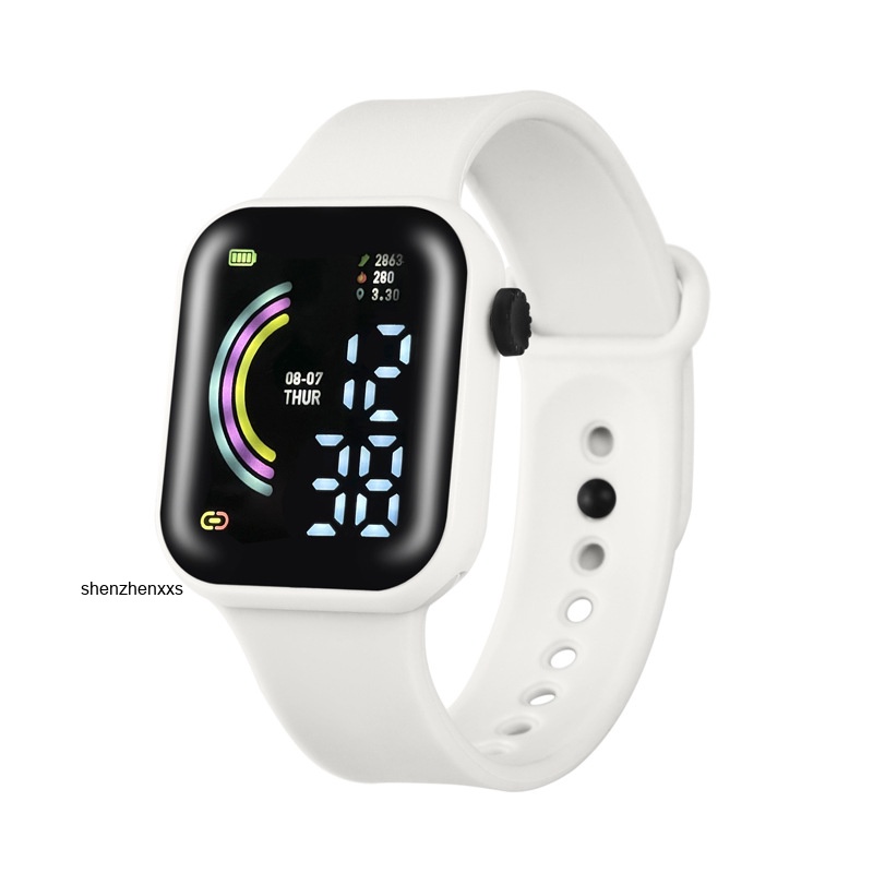 Trendy Square LED Watch with Rainbow Buttons - Fashionable Student Gift ...