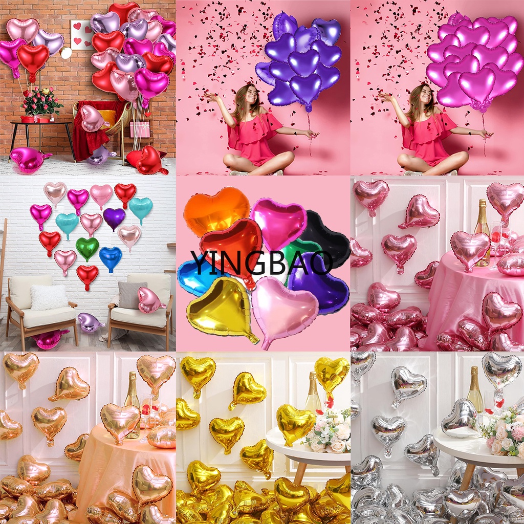 50pcs Heart Shaped Foil Balloons 10 Inch Valentines Day Wedding ...
