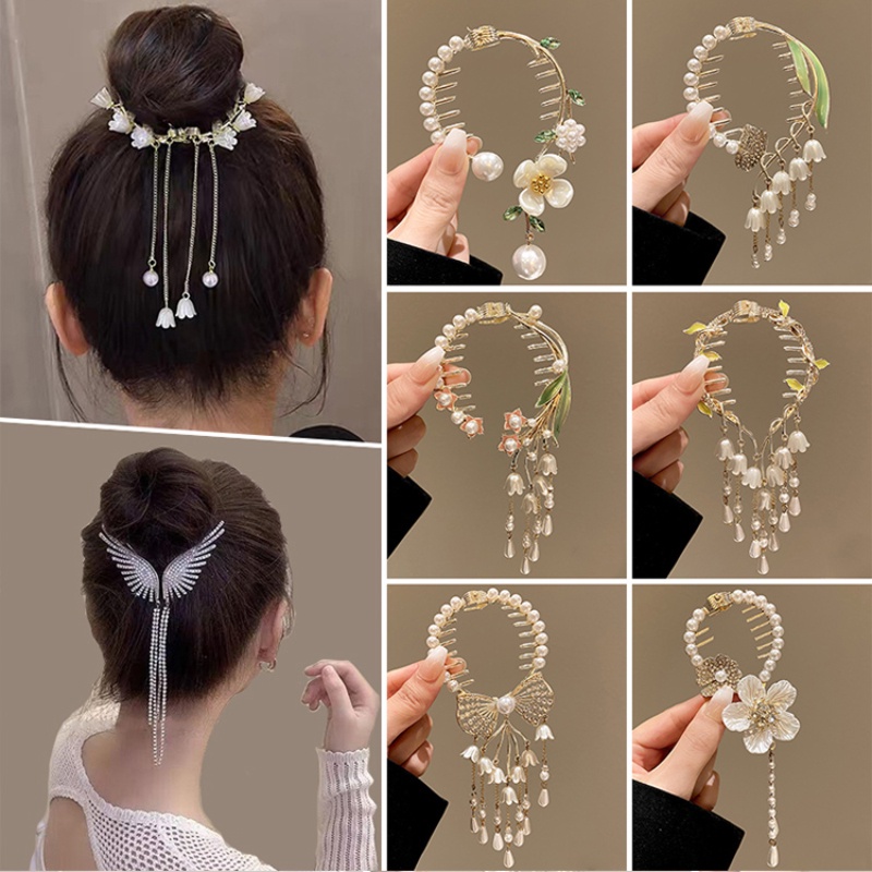 Butterfly Flower Tassel Hair Bun Buckle Hairpin Temperament Elegant ...