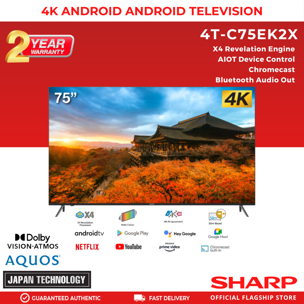 Sharp AQUOS 4T-C75EK2X 75 Inch 4K Android TV (2 Years Warranty ...