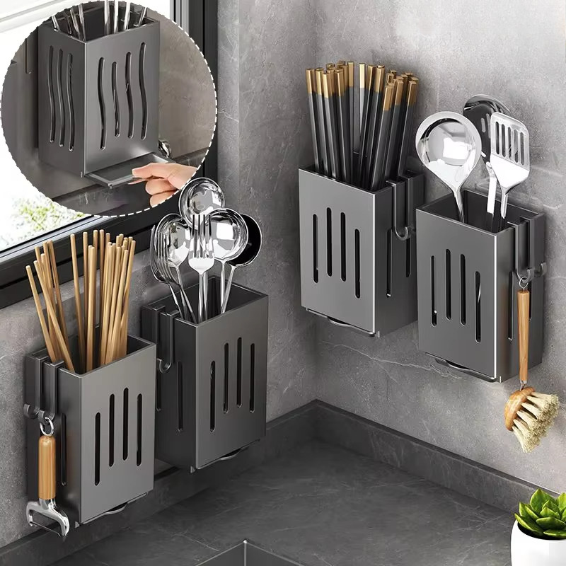 Kitchen Cutlery Spoon Storage Box Multifunctional Draining Chopstick ...