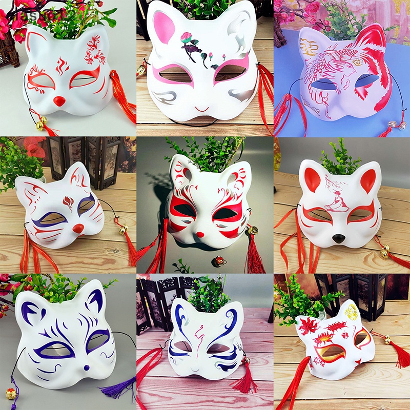 [alasuo12] Japanese Hand-Painted Half Face Fox Kitsune Mask Halloween ...