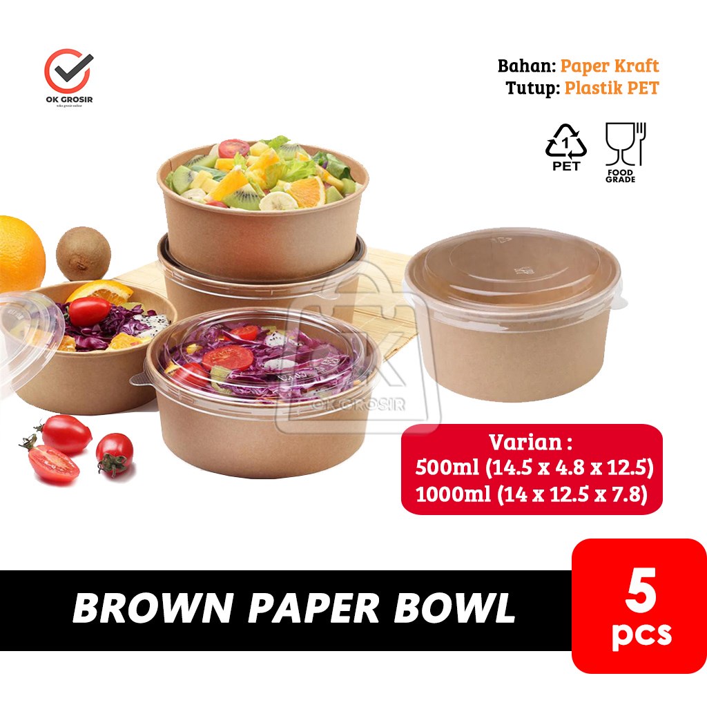 Kraft Brown Paper Bowlrice Bowl Paper Bowl Lid 1 Pack Contains 5pcs Shopee Philippines