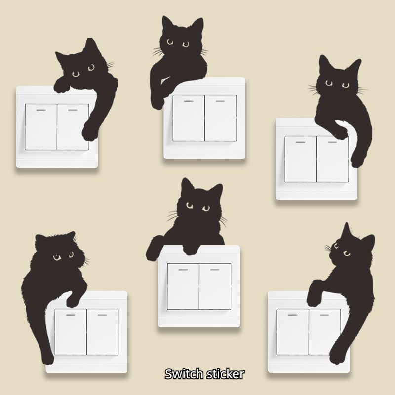 Cute Cats Switch Sticker Cabinet Living Room Wall Socket Decoration ...
