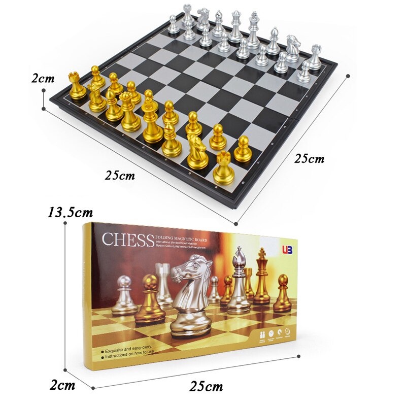 Premium Gold & Silver Magnetic and Folding Chess Set Tournaments Size ...
