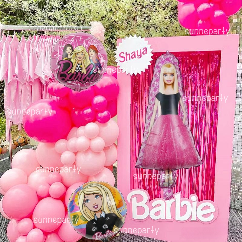 Barbie Doll Balloons 32inch Pink Number Garland Kit Barbie Backdrop ...