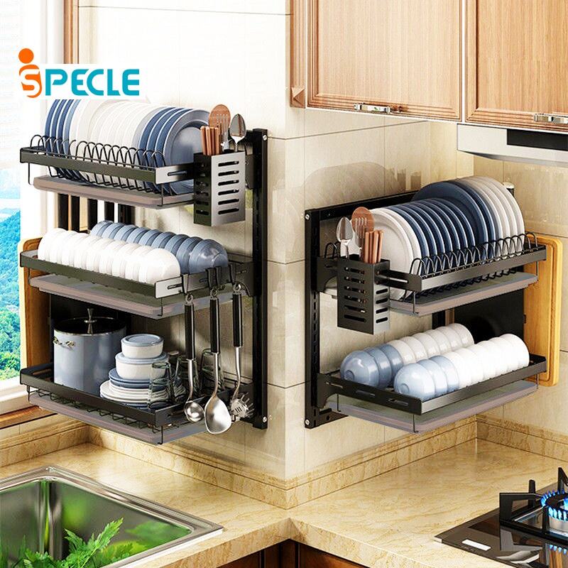iSPECLE 2/3 Tier Dish Rack Wall Mounted Adjustable Stainless Steel ...