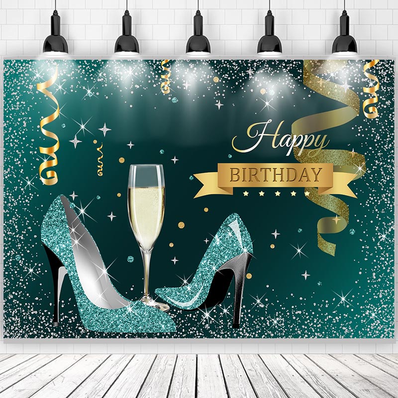 Happy Birthday Backdrop For Photography Adult Woman Mom Gold Turquoise ...