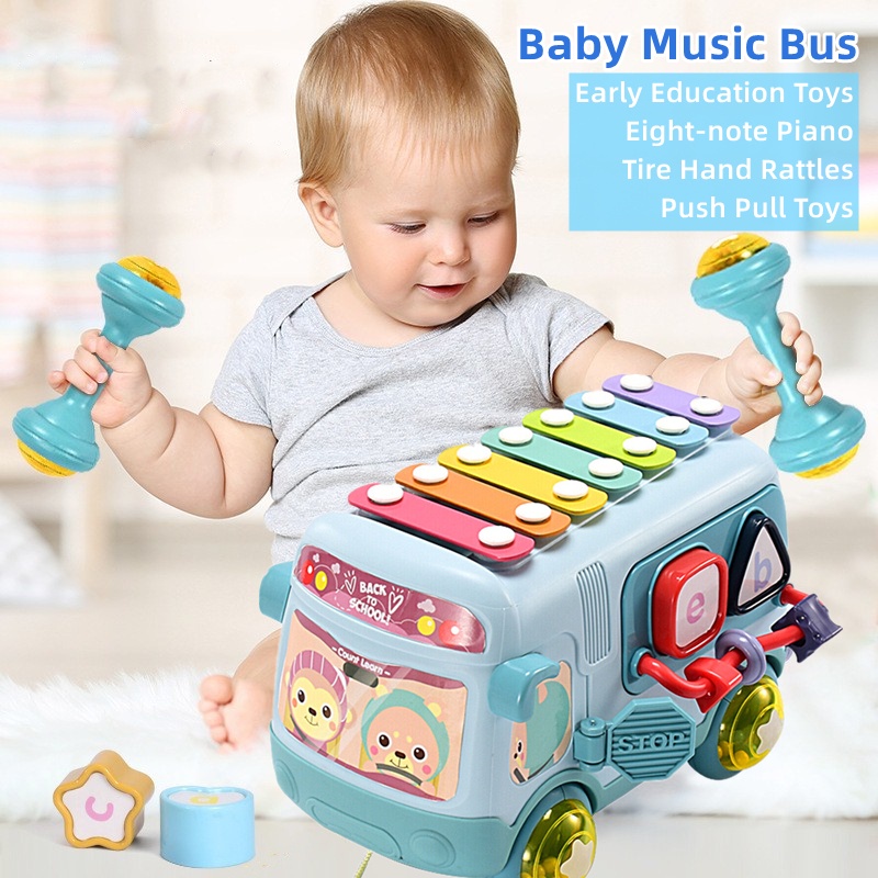 Kids Music Bus Push Pull Car Toys Educational Learning Smart Simulation ...