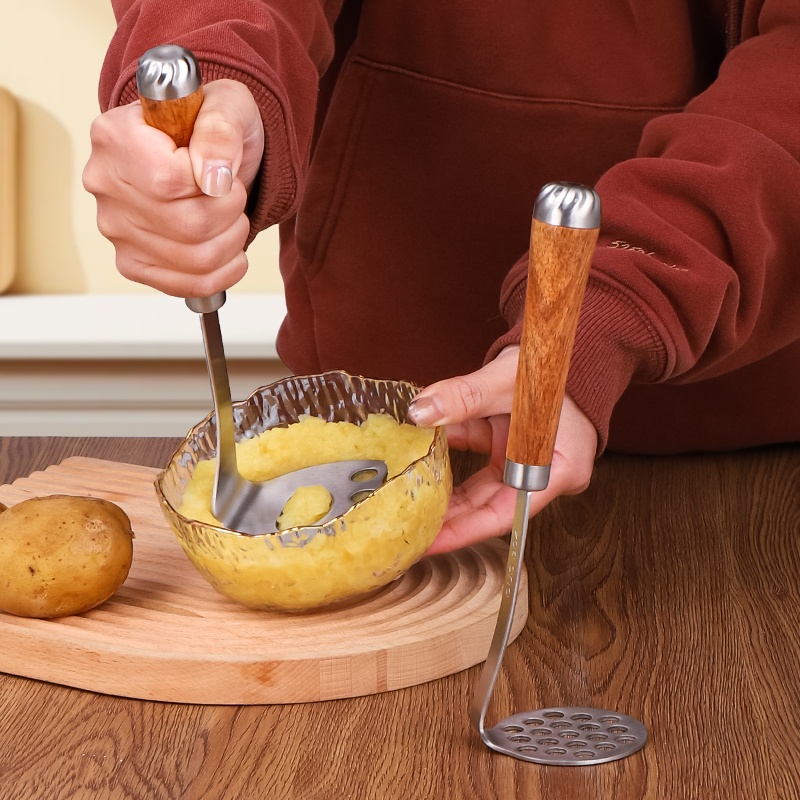 KATELV 304 Stainless Steel Mashed Potato Maker Wooden Handle Potato ...