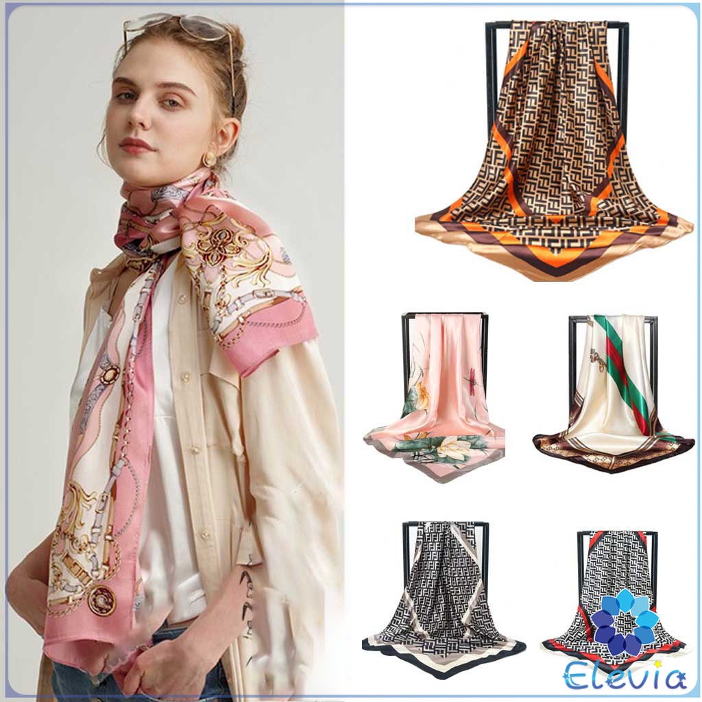 Elevia Vintage Print Scarf Female 90*90cm Satin Large Square Scarf 2023 ...