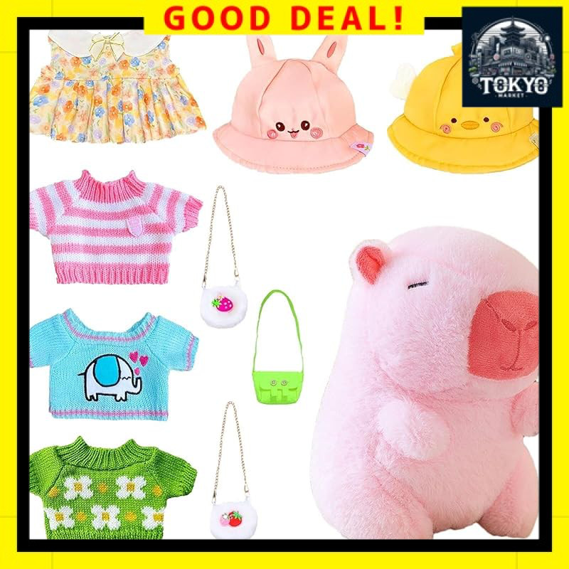 Cute Capybara Plush Toy (23cm) - Includes 8 Dress-Up Clothes ...