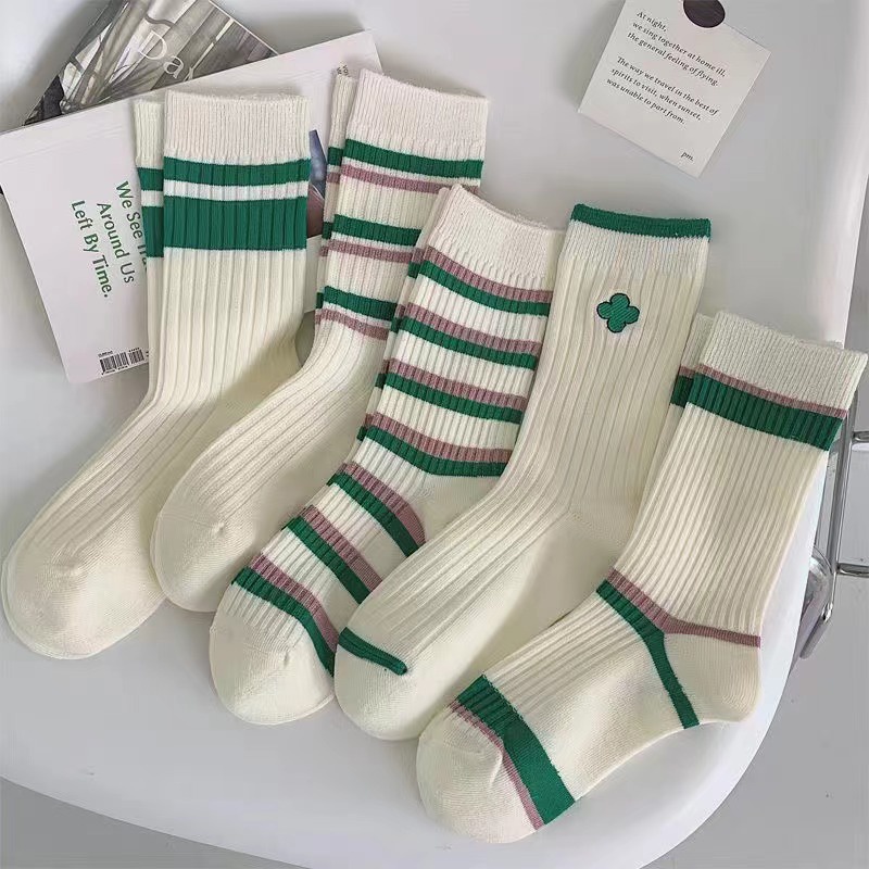 Green Socks Women's Mid-Tube Socks ins Trendy Pile Socks Japanese Retro ...