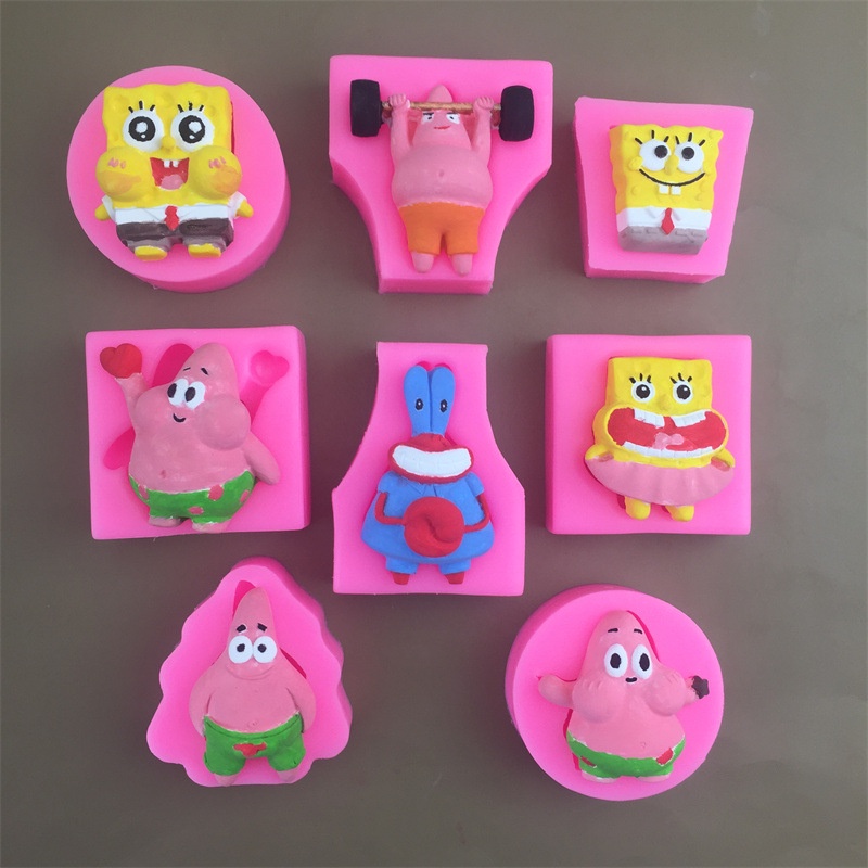 Cartoon Style SpongeBob Patrick Star Crab Boss Silicone Mold Plaster ...