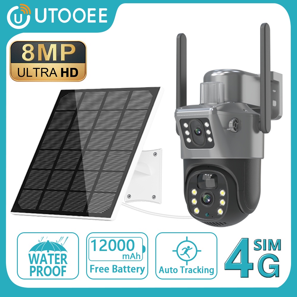 CAMERAUTOOEE 4K 8MP 4G Dual Lens PTZ Solar Camera Dual Screens PIR Human Tracking Outdoor WIFI ...