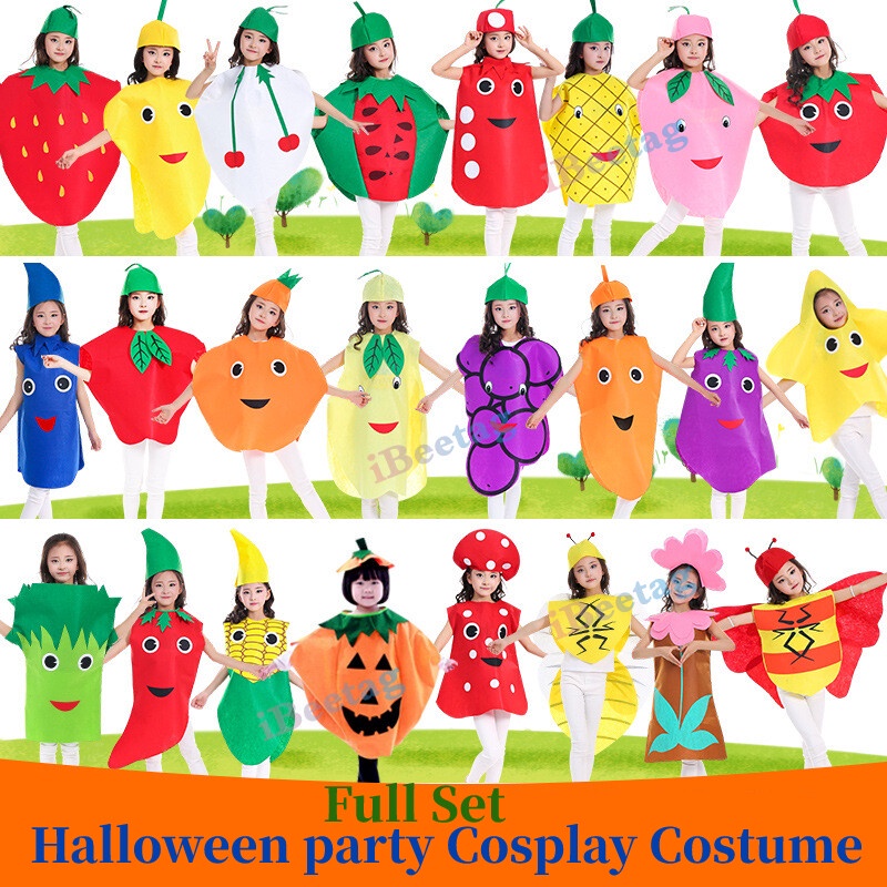 Local】2-10T Fruit Vegetable Halloween Party Cosplay Costume Christmas Cute Dress Up School Stage ...