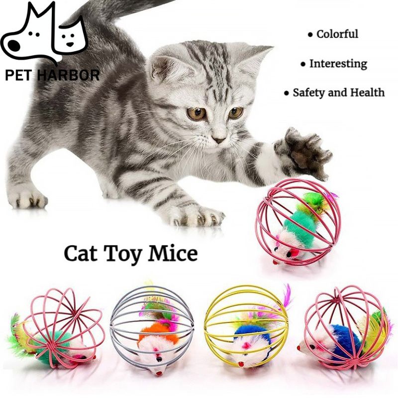 Pet Cat Mouse Toy Chasing Toy Plush Mouse In Cage Pet Interactive Funny ...