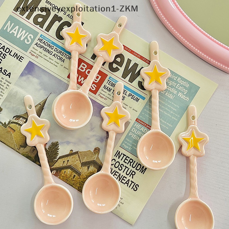 【EPPH】 Star Ceramic Spoon Pink Magical Girl Heart Dessert Coffee Spoon ...