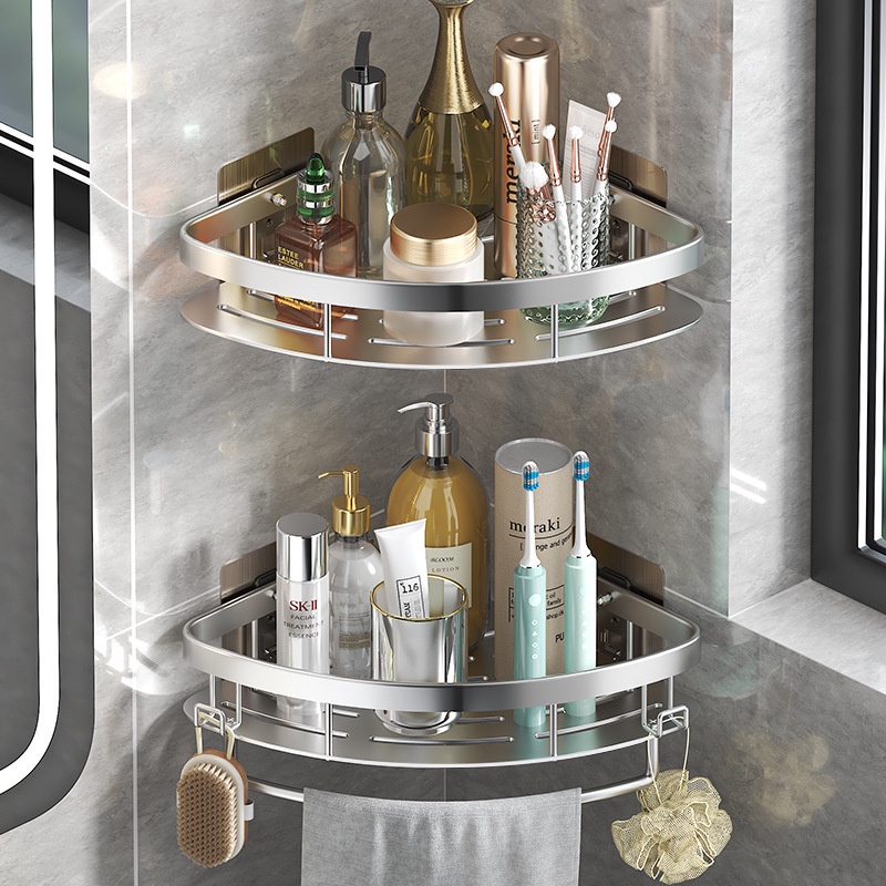 Punch-Free Bathroom Corner Shelf Corner Rack Bathroom Organizer Rack ...