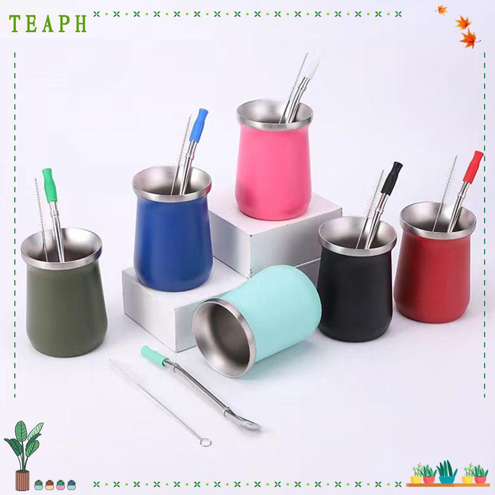 TEAPH Yerba Mate Gourd Set, Bombilla Straw Double-Wall Yerba Mate Cup ...