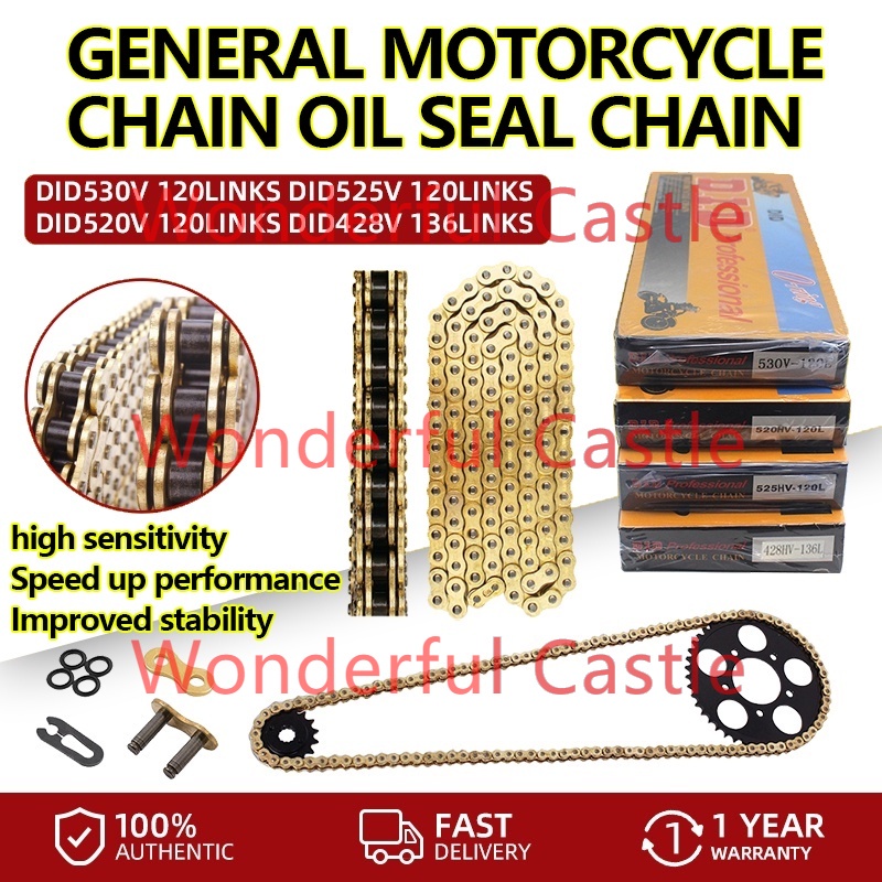 Universal Motorcycle Chain Oil Seal Golden Chain DID Oring 520 525 530 428 Chains 120 136 Links ...