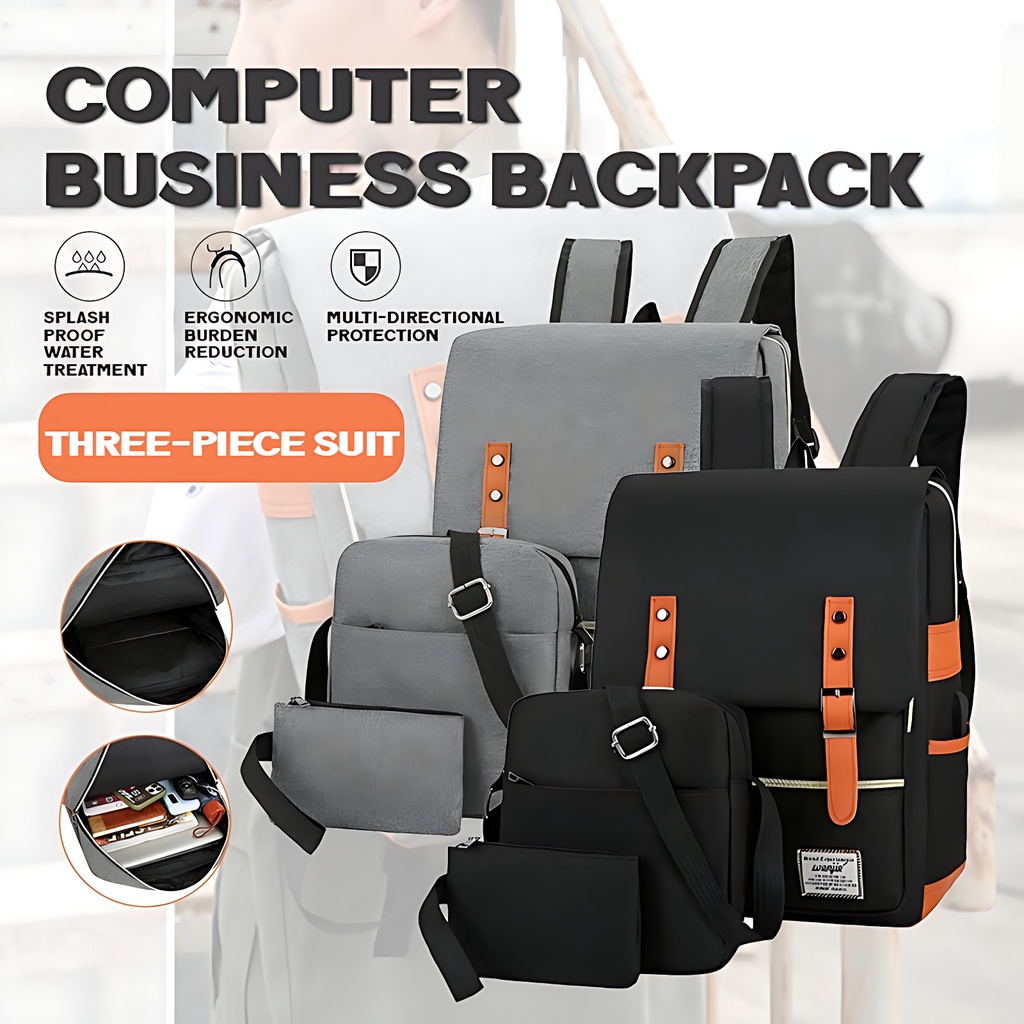 3-piece Set Men Women Backpack Korean Waterproof Laptop Bag Backpacks ...