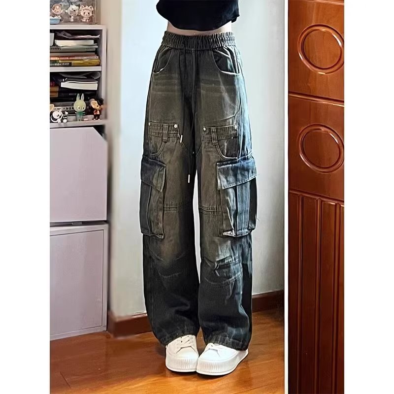 American Style High Street Retro Workwear Pants Design Sense Wide Leg ...