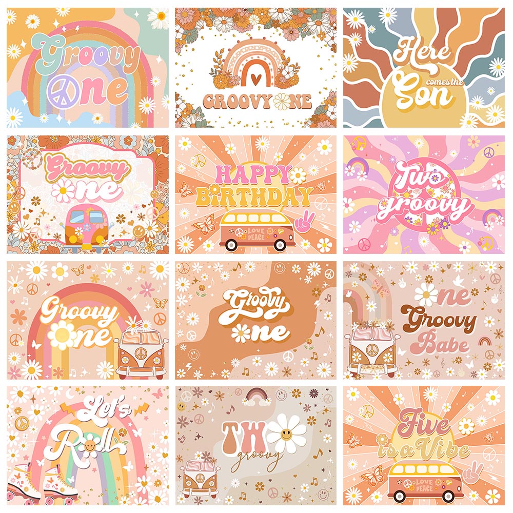 Groovy One Baby Birthday Backdrop Boho Rainbow Daisy Girl 1st Birthday ...