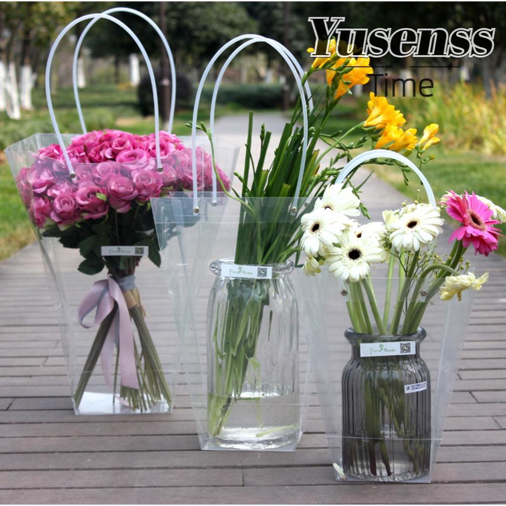 YUSENSS Bouquet Carrier Bag, Transparent Plastic Flower Gift Packing ...