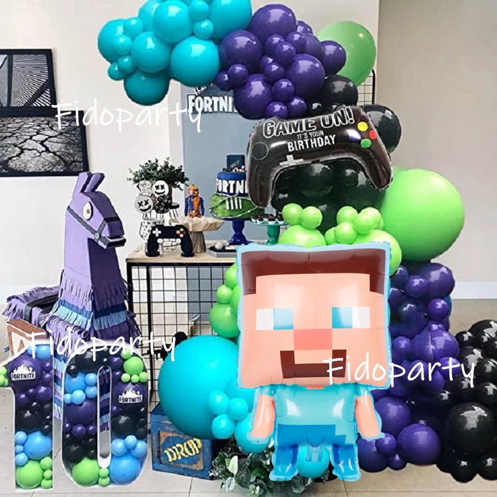 Video Gamer Minecraft Balloon Garland Kit Tiffany Blue Black Purple ...