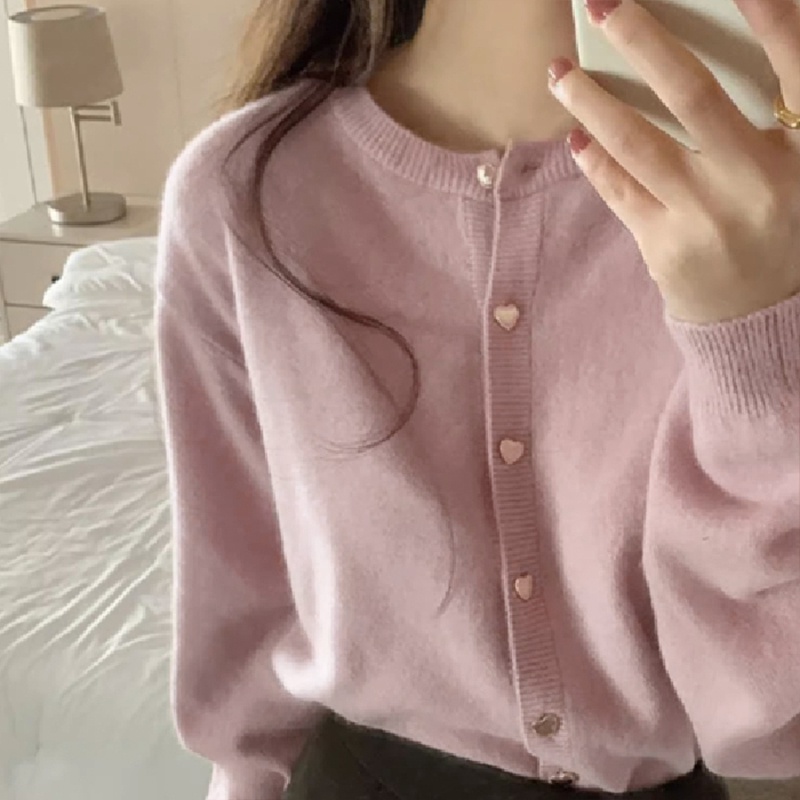[PANDAB] Knitted Cardigan Women's Spring Autumn Short Heart Button ...