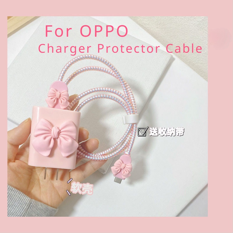 for OPPO 45W VCB4JAUH Pink Bow Charger Case Cable Protector 5in1 set ...