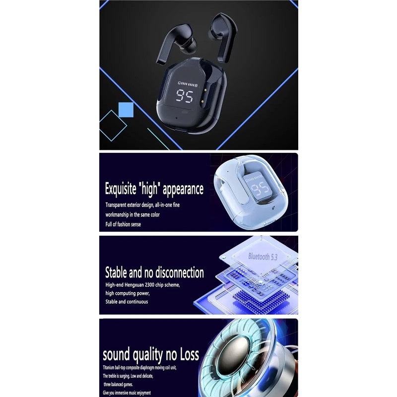 Air31 True Bluetooth Headset Transparent Design Earbuds With LED ...