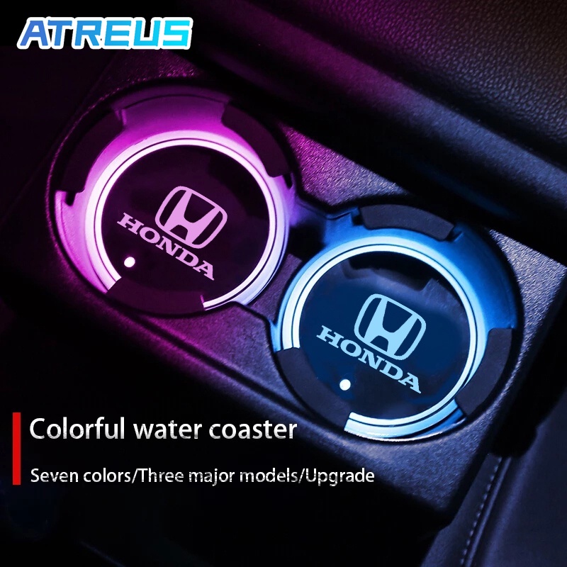 Honda LED Car Coasters Chargeable Colorful LED Car Cup Mat Waterproof ...