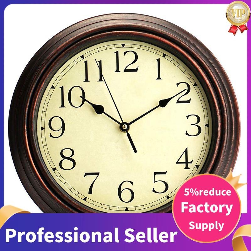 12-Inch Round Classic Clock Retro Non Ticking Quartz Decorative Wall ...