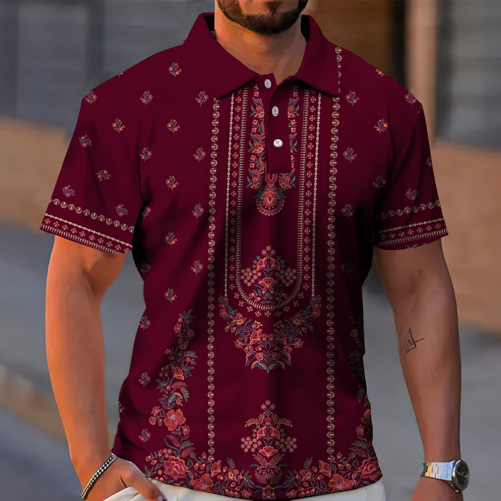 2025 New Retro Ethnic Style Red Polo Shirt Modern Barong Top ...