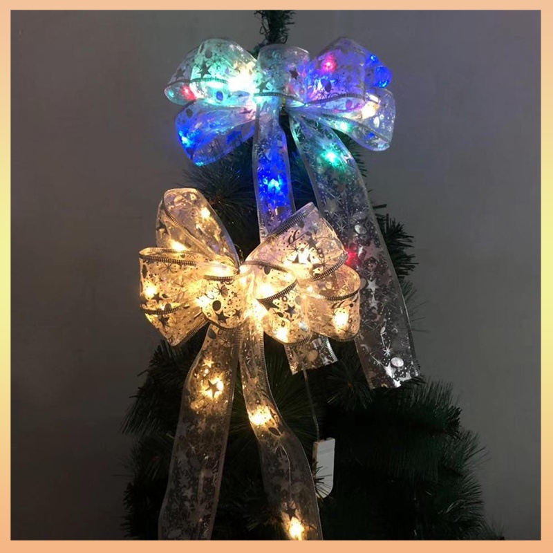 Christmas LED Tree Top Topper Ribbon Bow Light Up Bow Xmas Hanging ...