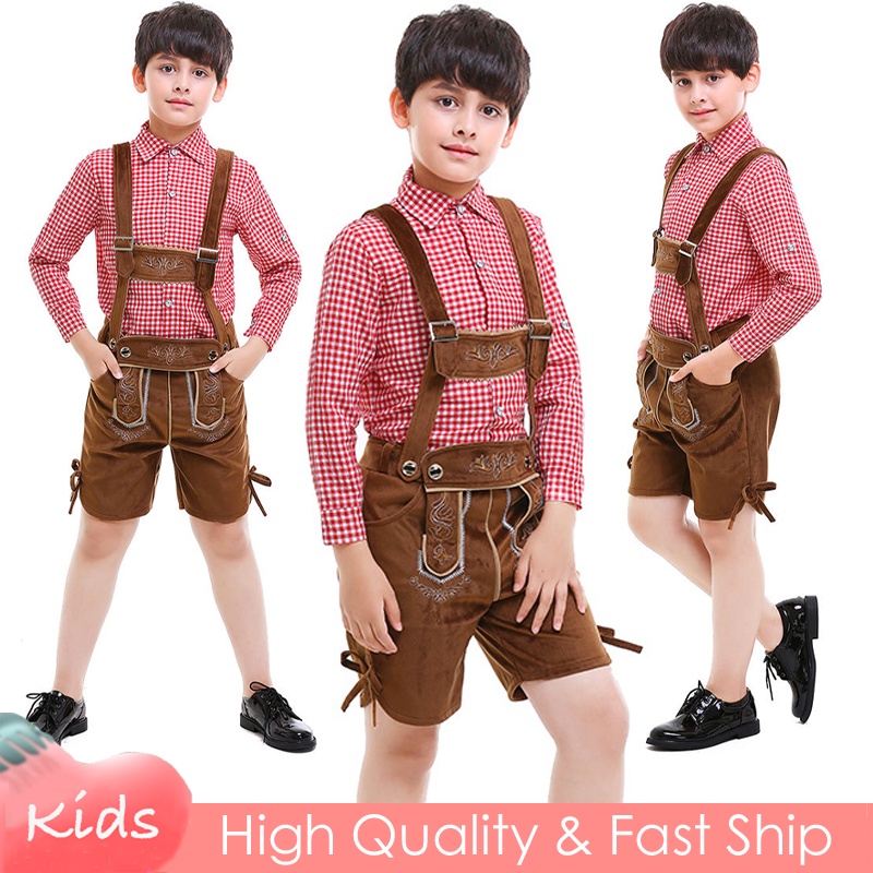 Traditional German Oktober Fest Red Shirt Brown Pants Suit For Boy Beer ...