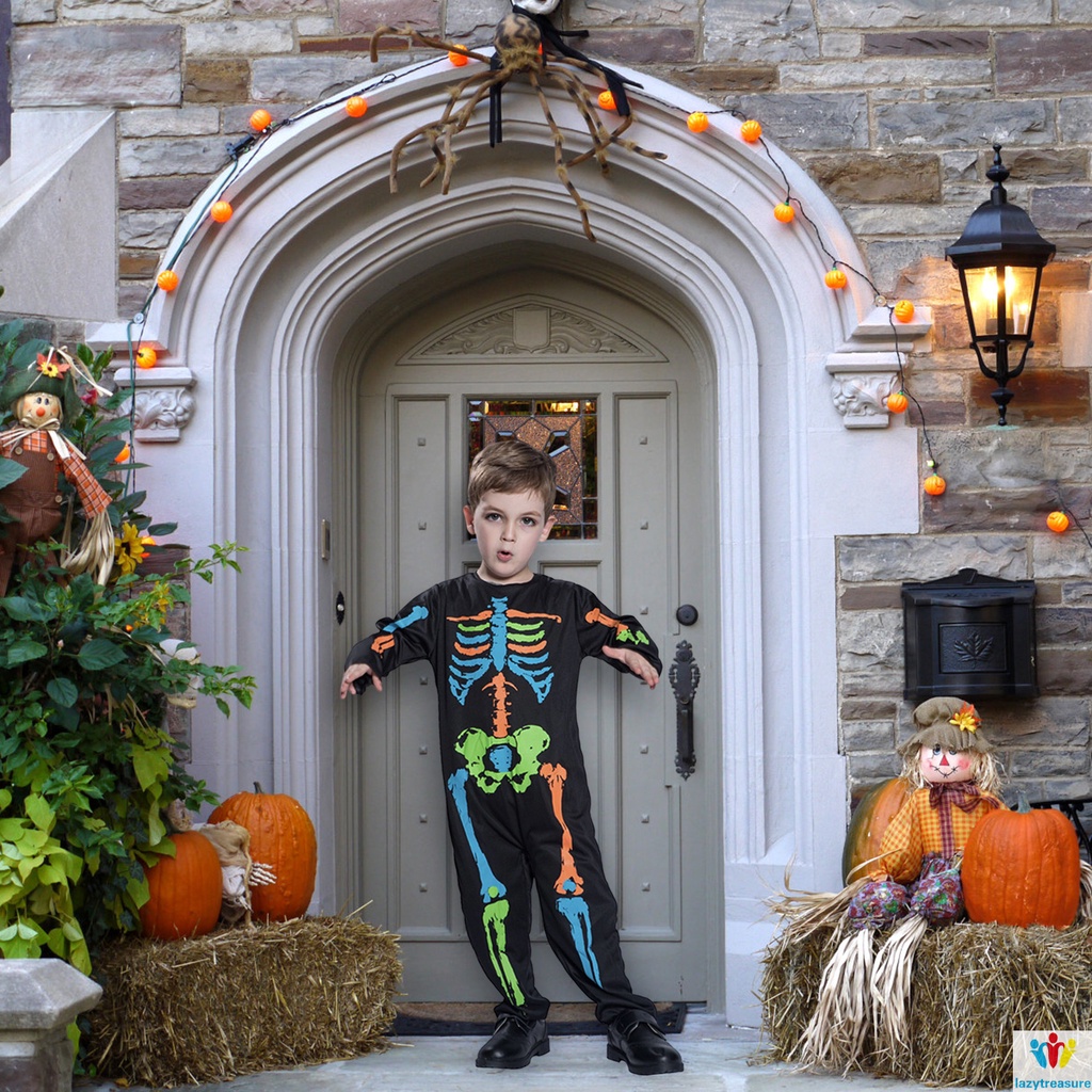 Kids Halloween Skeleton Costume Toddlers 3D Skeleton Jumpsuit Scary ...