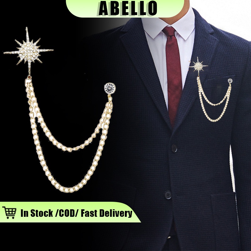 Simple Generous Men's Chain Brooch Flower Tassel Jewelry Gold/Silver ...