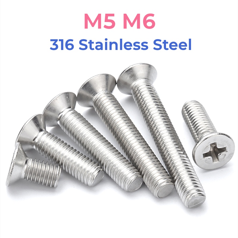 316 Stainless Steel Cross Phillips Flat Countersunk Head Screw Bolt M5 M6 Marine Grade Phillips ...