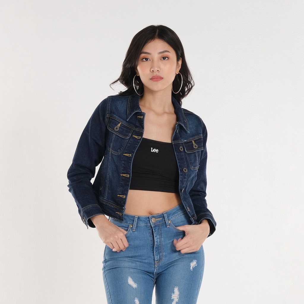 Lee Semi Crop Dark Wash Denim Jacket for Women | Shopee Philippines