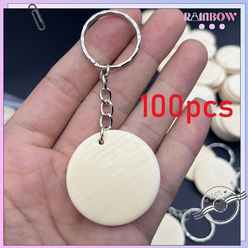 100Pcs Blank Wooden Keychain And Key Ring Kit DIY Handmade Art ...