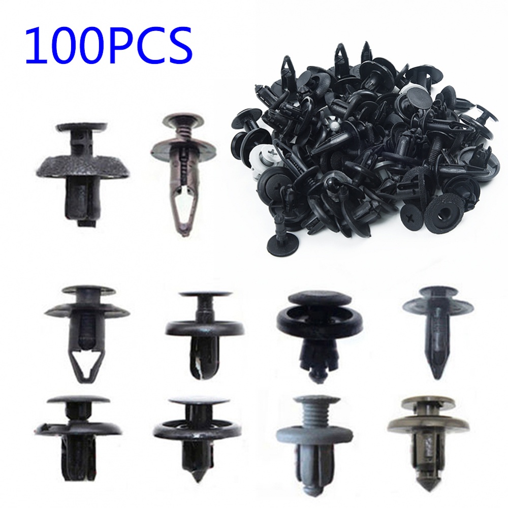 100x Mixed Plastic Rivets Auto Cars Fastener Clips Bumper Fender Trim ...