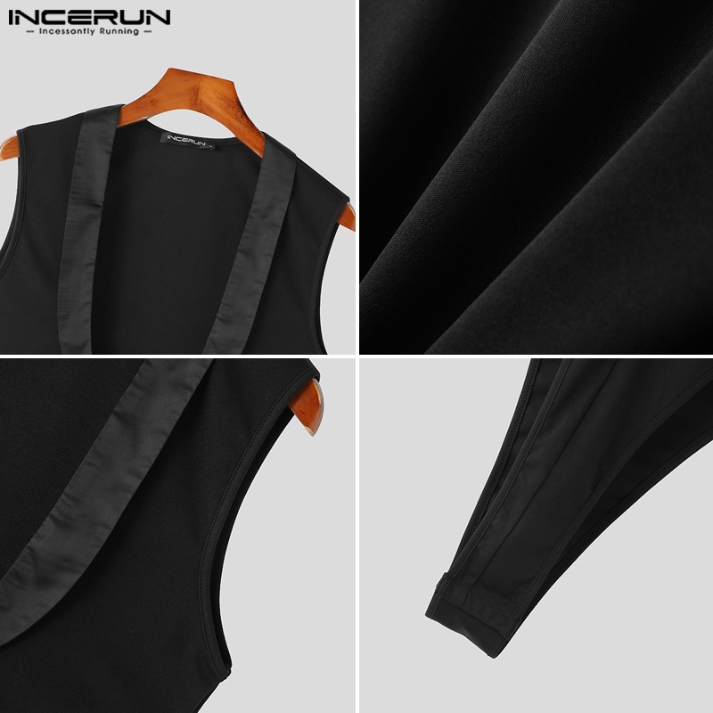 INCERUN Men Low Neck High Split Sleeveless Triangle Bodysuits | Shopee ...