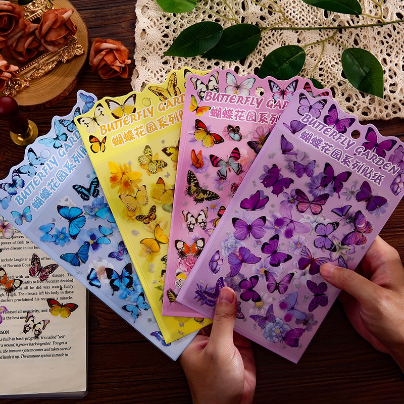 2 Sheets Creative Butterfly Flowers Stickers Decorative DIY Waterproof ...